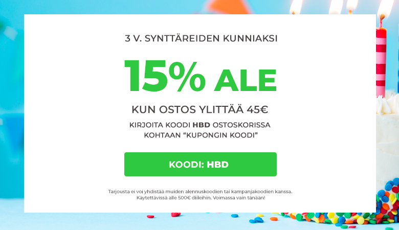 Synttäreiden kunniaksi 15% alennus – voimassa vain tänään! | Offerilla